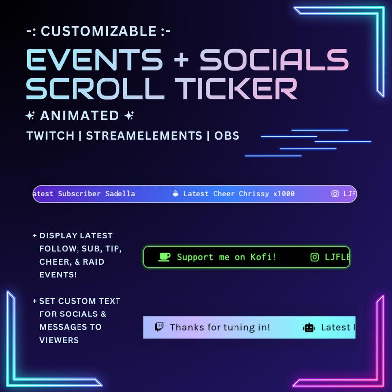 Events Socials Scroller Ticker Twitch Widget | Animated Gradient Events ...