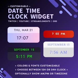 Customizable Date Time Clock Widget | Twitch, Youtube, Streamelements ...