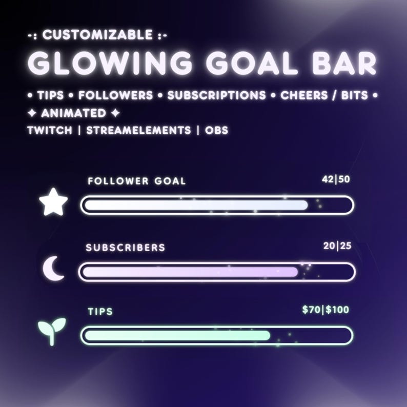 Twitch Goal Bar Widget | Glowing Progress Bar for Followers, Subs, Tips ...