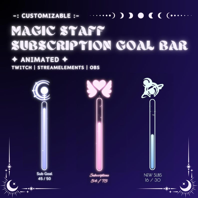 Twitch Goal Bar Subscription Goal Widget | Glowing Animated Magic Staff ...