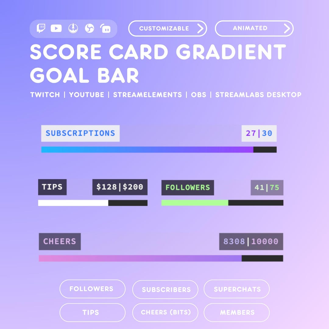 Twitch Goal Bar Widget for Streamelements OBS Youtube | Animated Stream ...