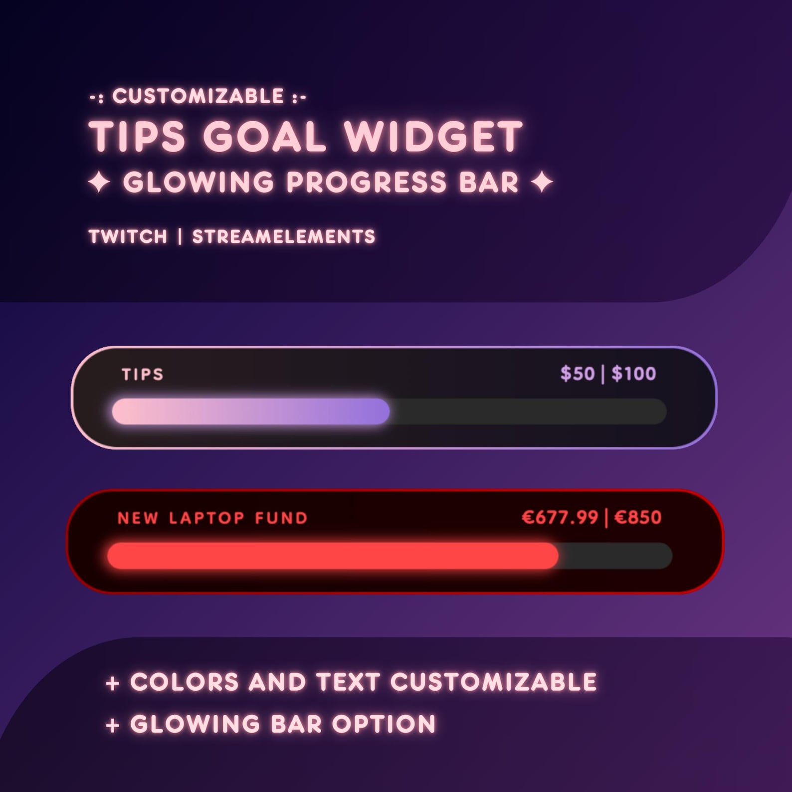 Twitch Goal Bar Tips + Donations Goal Widget | Glowing Bar ...
