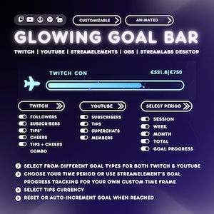 Twitch Goal Bar Widget | Glowing Progress Bar for Followers, Subs, Tips ...