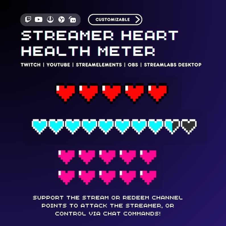 Pixel Heart Health Meter Overlay for Twitch Youtube | Interactive ...