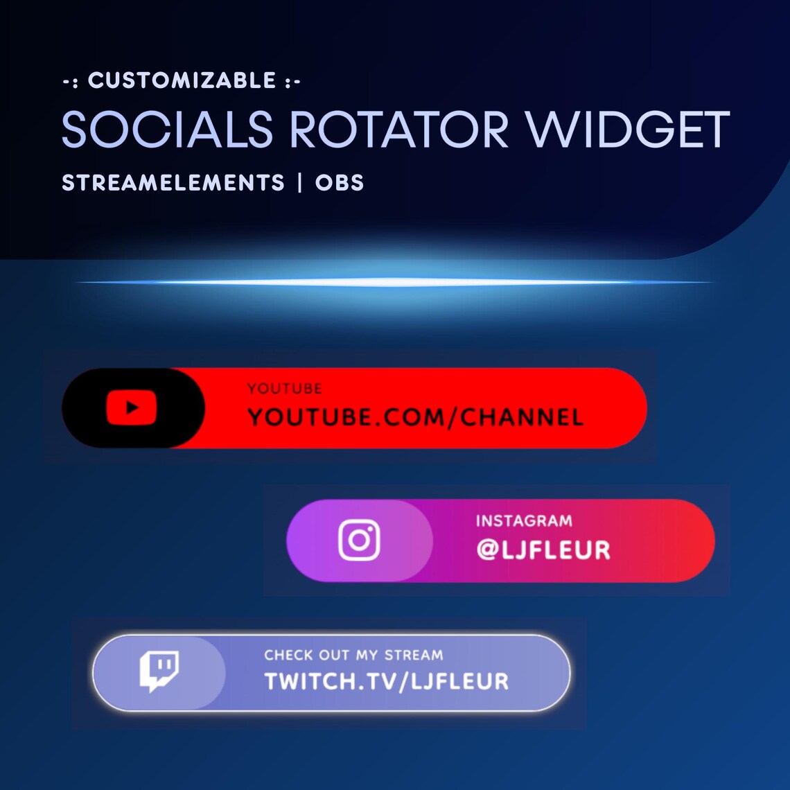 Socials Rotator Widget for Twitch Youtube | Animated Social Media Bar ...