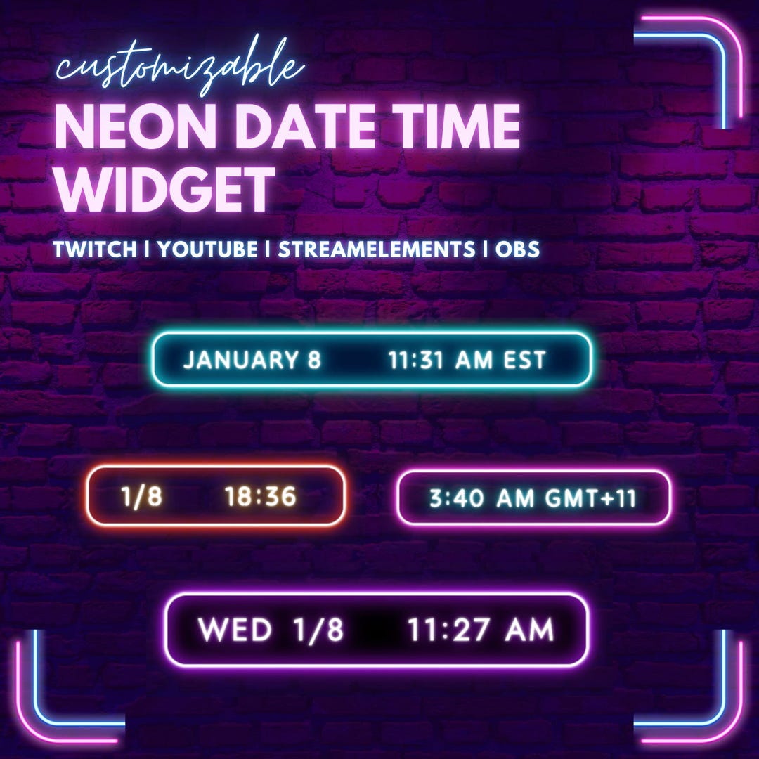 Neon Date Time Clock Widget | Twitch, Youtube, Streamelements & OBS ...