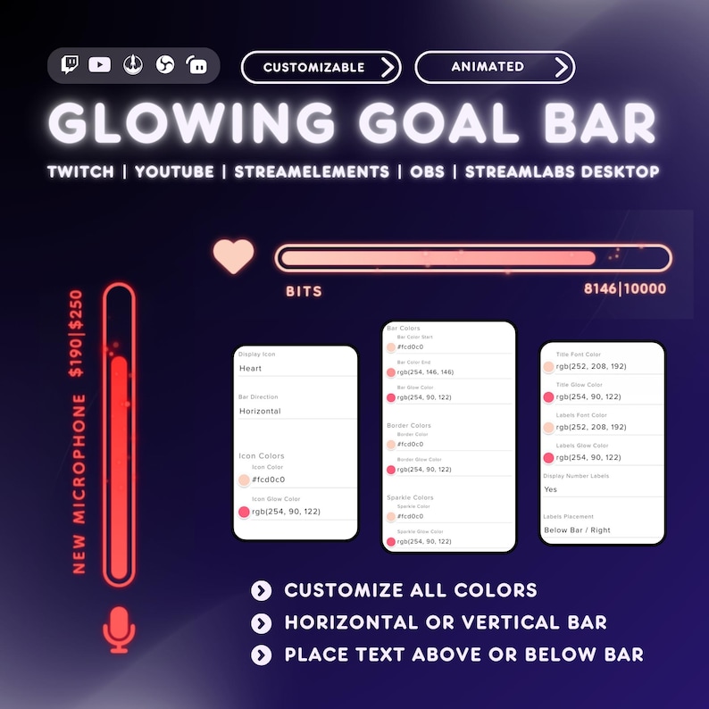 Twitch Goal Bar Widget | Glowing Progress Bar for Followers, Subs, Tips ...