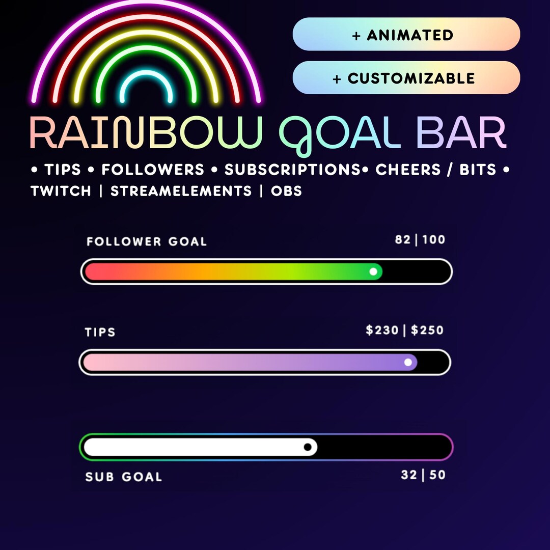 Rainbow Twitch Goal Bar Widget | Followers, Subs, Tips, Bits ...