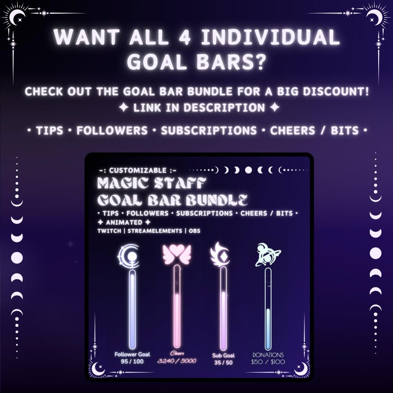 Twitch Goal Bar Tips Goal Widget | Cajado mágico animado brilhante ...