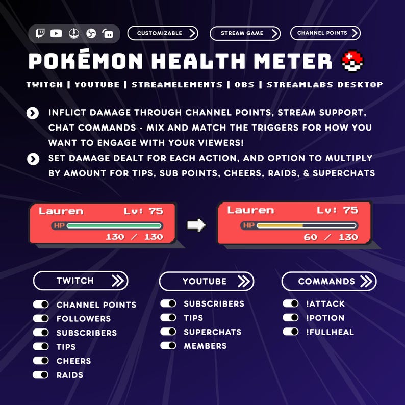 Pokemon Streamer Health Meter Interactive Overlay for Twitch Youtube ...
