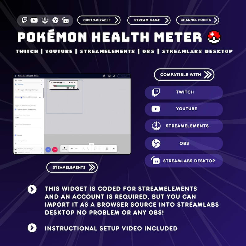 Pokemon Streamer Health Meter Interactive Overlay for Twitch Youtube ...