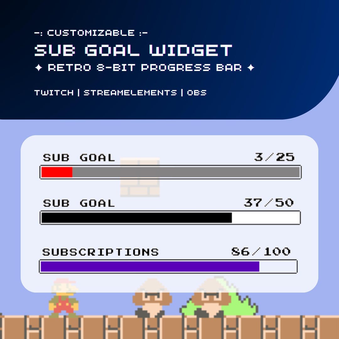 Twitch Subscription Goal Bar | Retro 8-bit Pixelated | Customizable ...