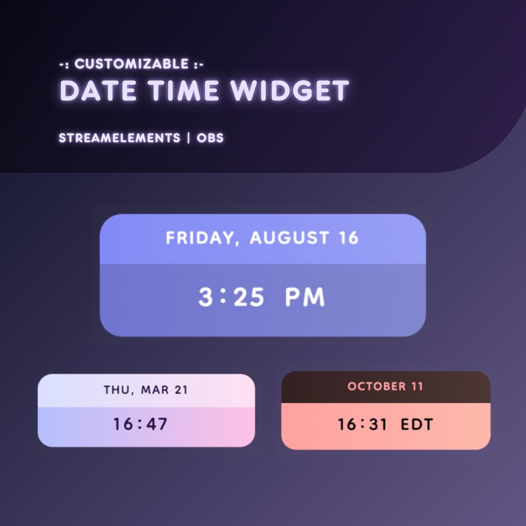 Customizable Date Time Clock Widget Twitch, Youtube, Streamelements ...