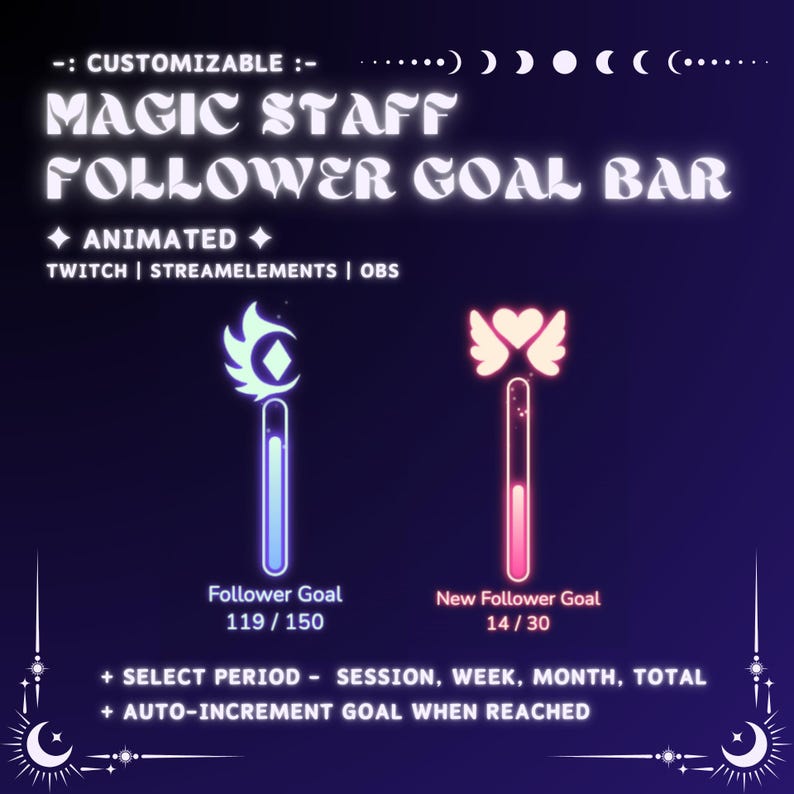 Twitch Goal Bar Follower Goal Widget | Glowing Animated Magic Staff ...