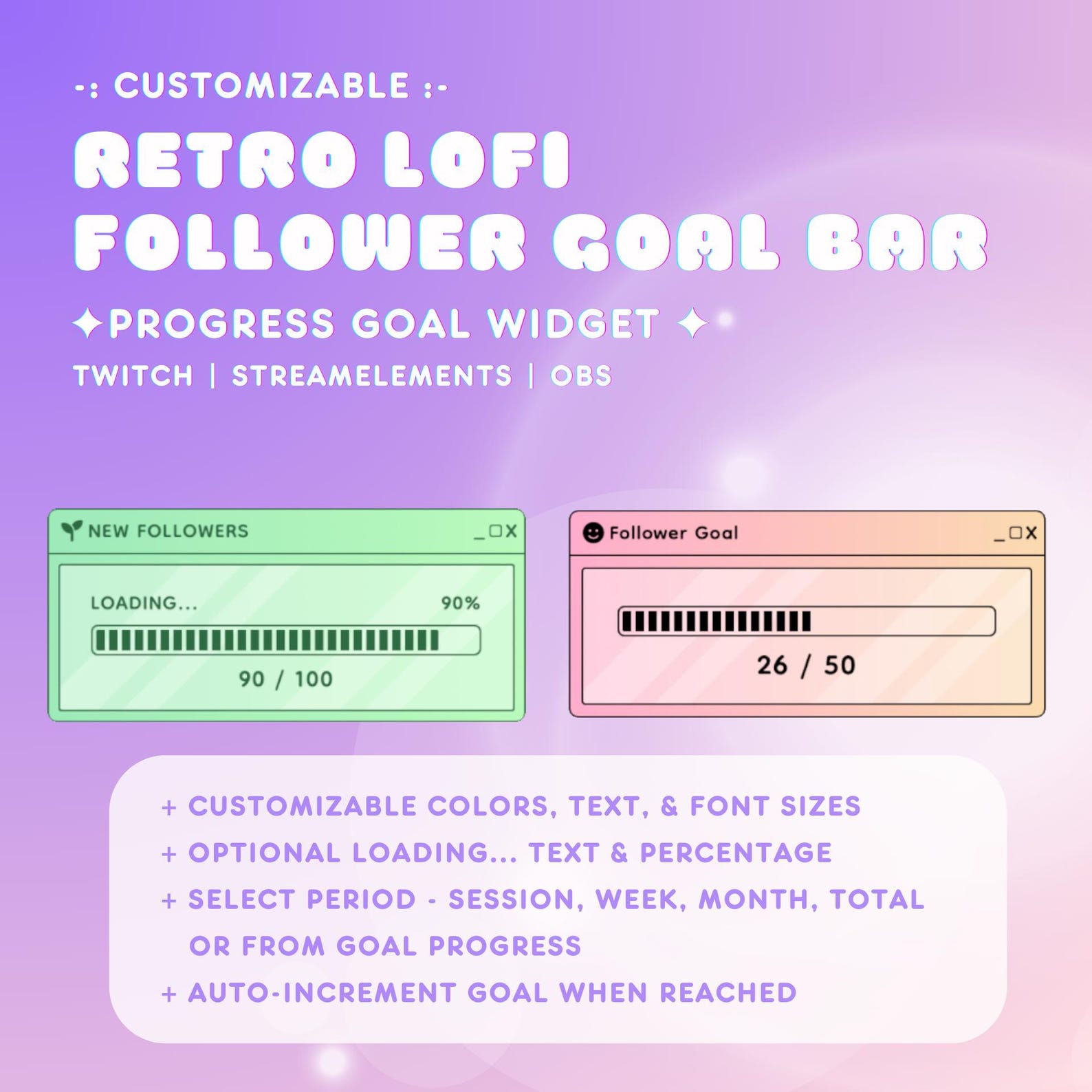Retro Lofi Follower Twitch Goal Bar Widget | Follower Goal Bar | Kawaii ...