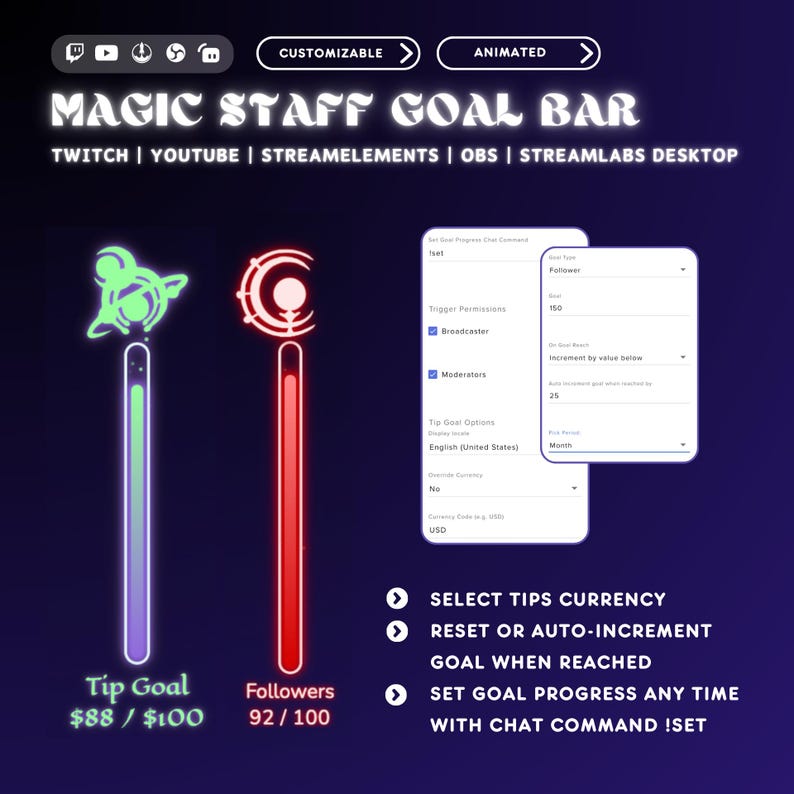 Twitch Goal Bar Widget | Glowing Progress Bar for Followers, Subs, Tips ...
