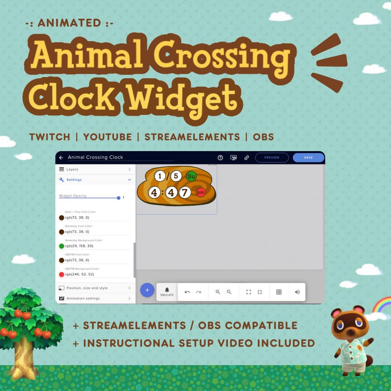 Animal Crossing Date Time Clock Widget | Twitch, Youtube ...