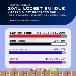 Goal Bar Bundle | Streamelements & OBS |retro 8-bit Pixelated ...