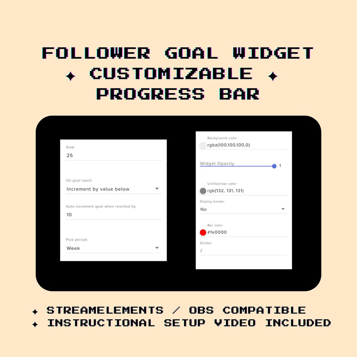 Follower Goal Bar Retro 8-bit Pixelated Customizable Streamer Widget - Etsy