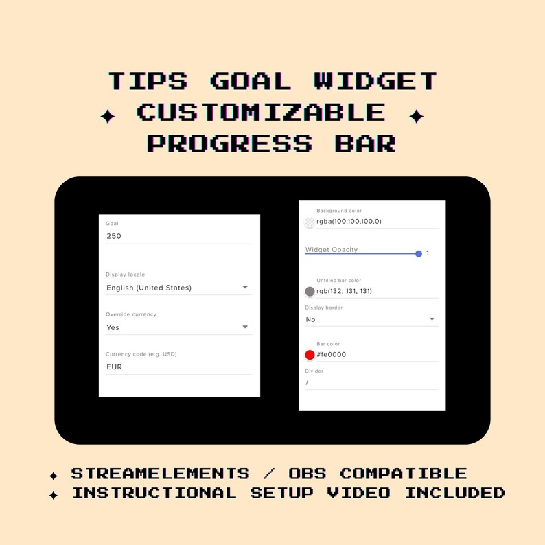 Twitch Tips + Donations Goal Bar | Retro 8-Bit Pixelated | Widget de ...
