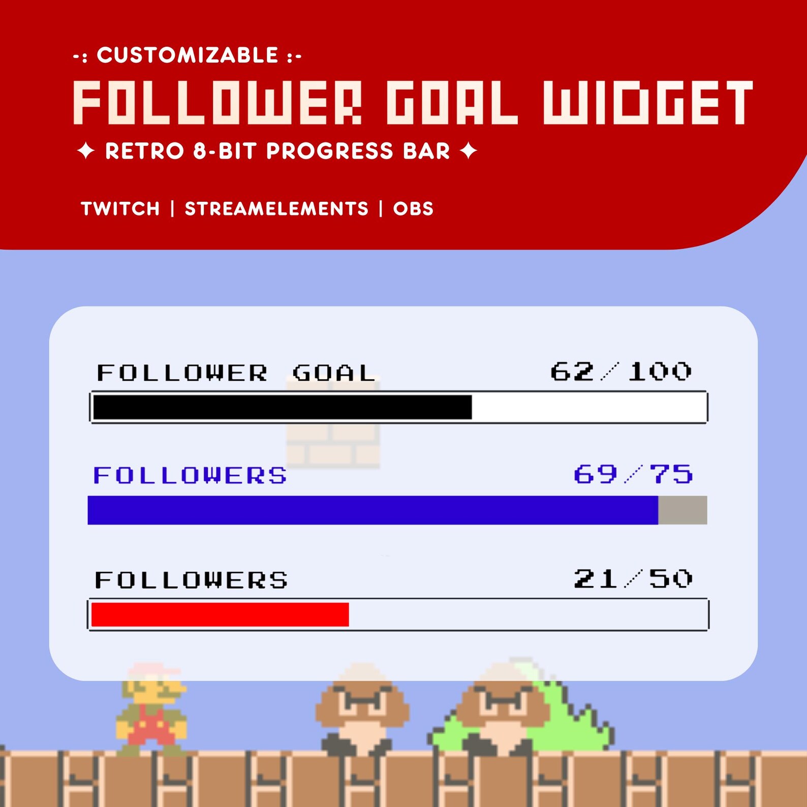 Follower Goal Bar Retro 8-bit Pixelated Customizable Streamer Widget - Etsy