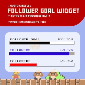 Follower Goal Bar Retro 8-bit Pixelated Customizable Streamer Widget - Etsy