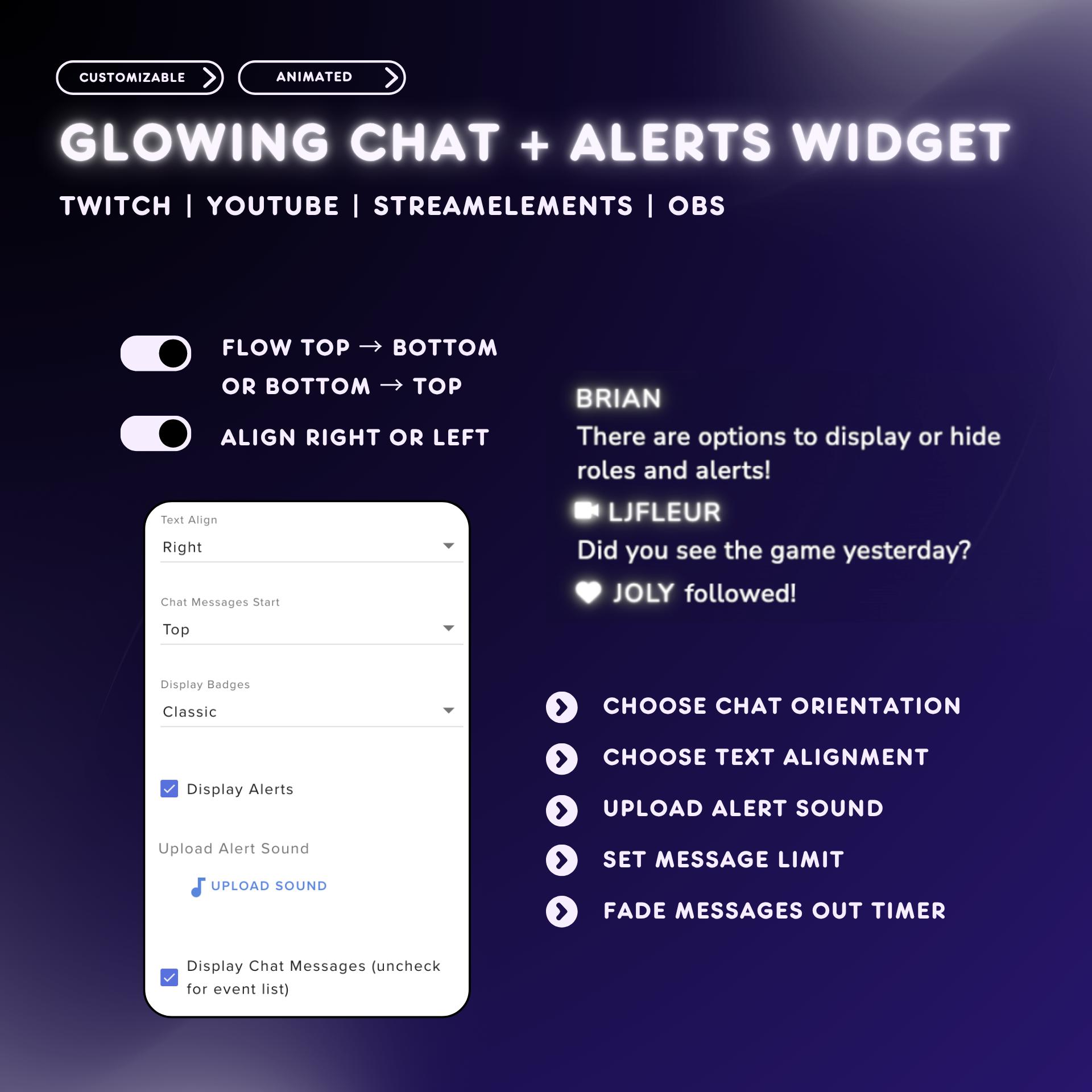 Minimalist Glowing Chat and Alerts Widget for Twitch and Youtube ...
