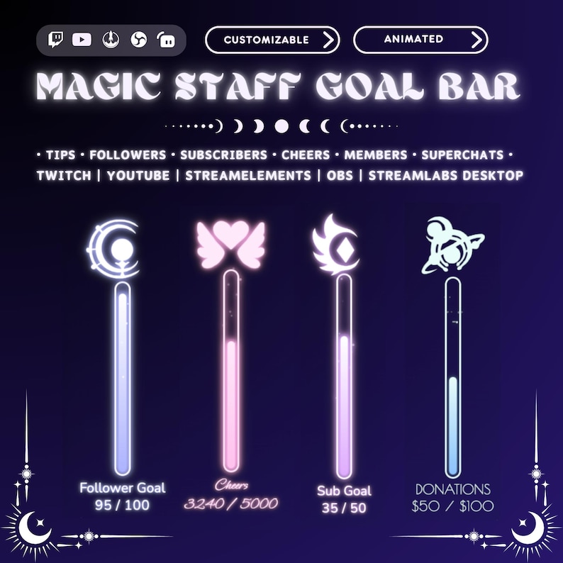 Twitch Goal Bar Widget | Glowing Progress Bar for Followers, Subs, Tips ...