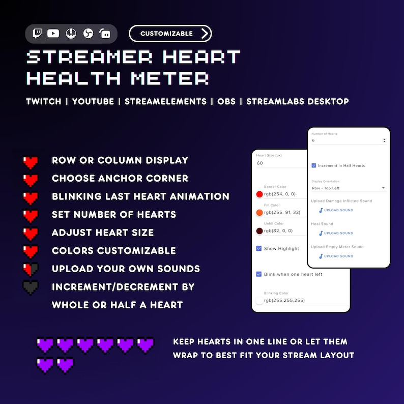 Pixel Heart Health Meter Overlay for Twitch Youtube | Interactive ...