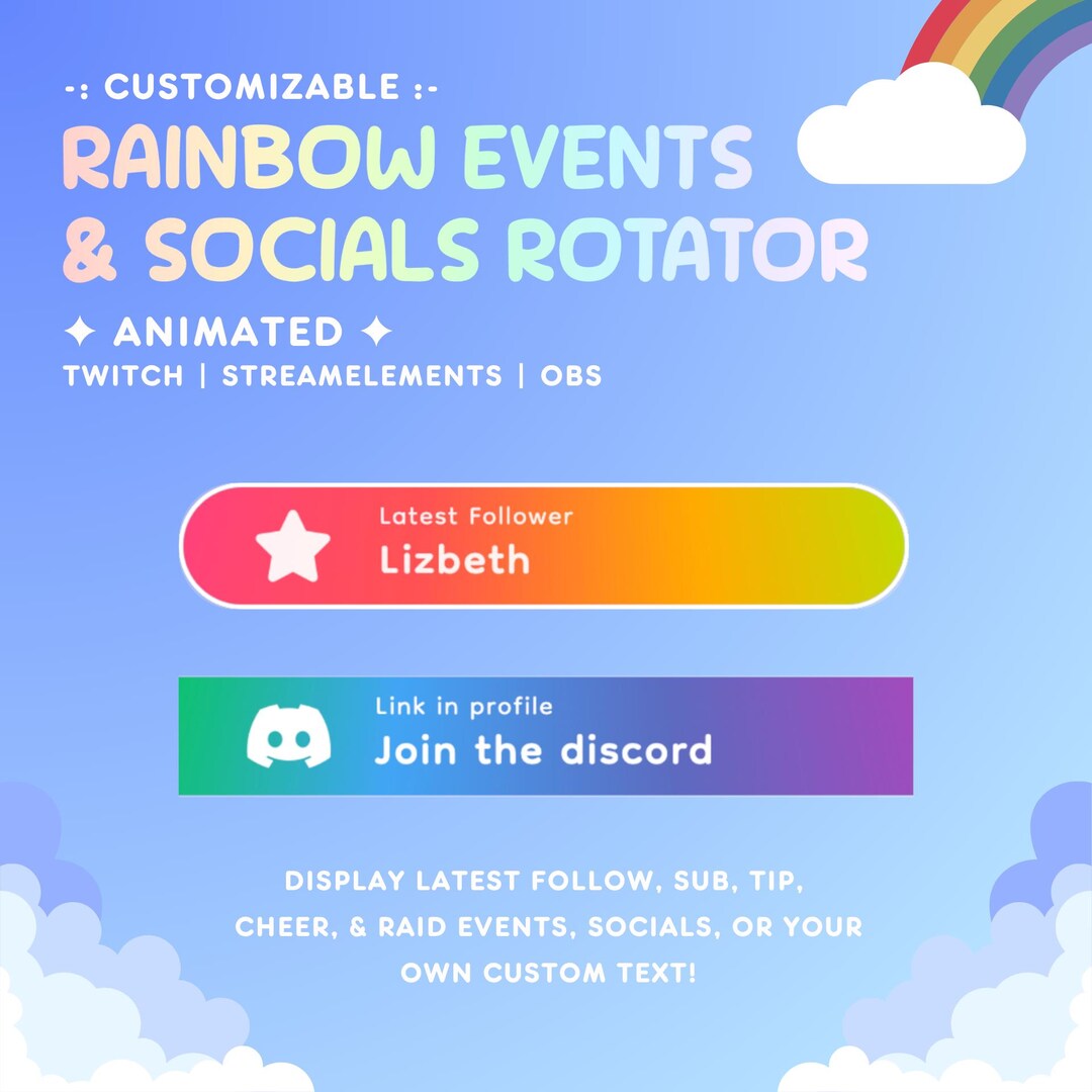 Rainbow Events & Socials Rotator Widget for Streamelements | Animated ...