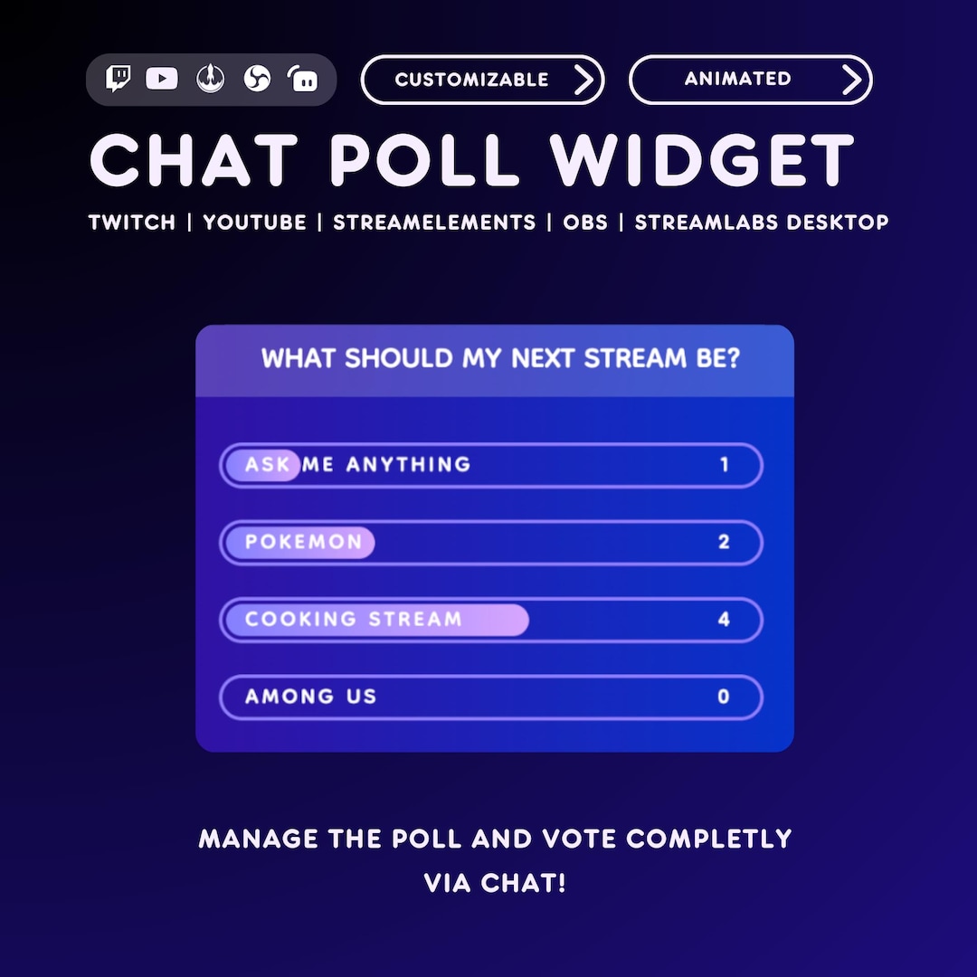 Chat Poll Widget for Twitch Youtube Live Streams | Animated Live Voting ...