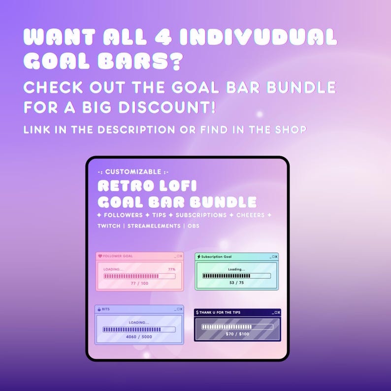 Retro Lofi Follower Twitch Goal Bar Widget | Follower Goal Bar | Kawaii ...