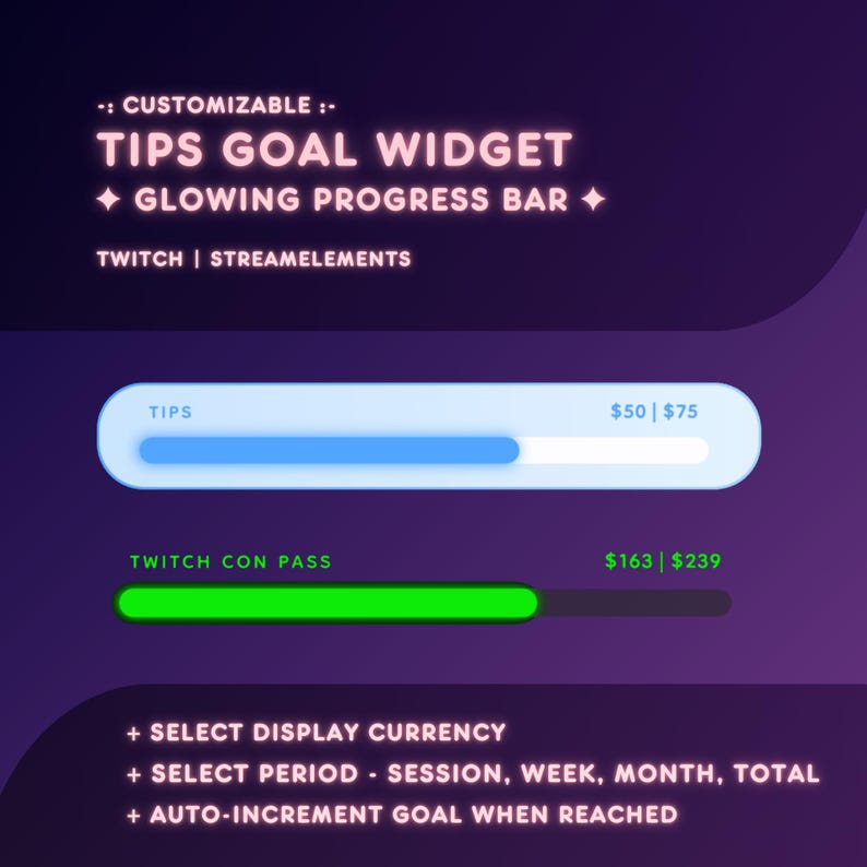 Twitch Goal Bar Tips + Donations Goal Widget | Glowing Bar ...