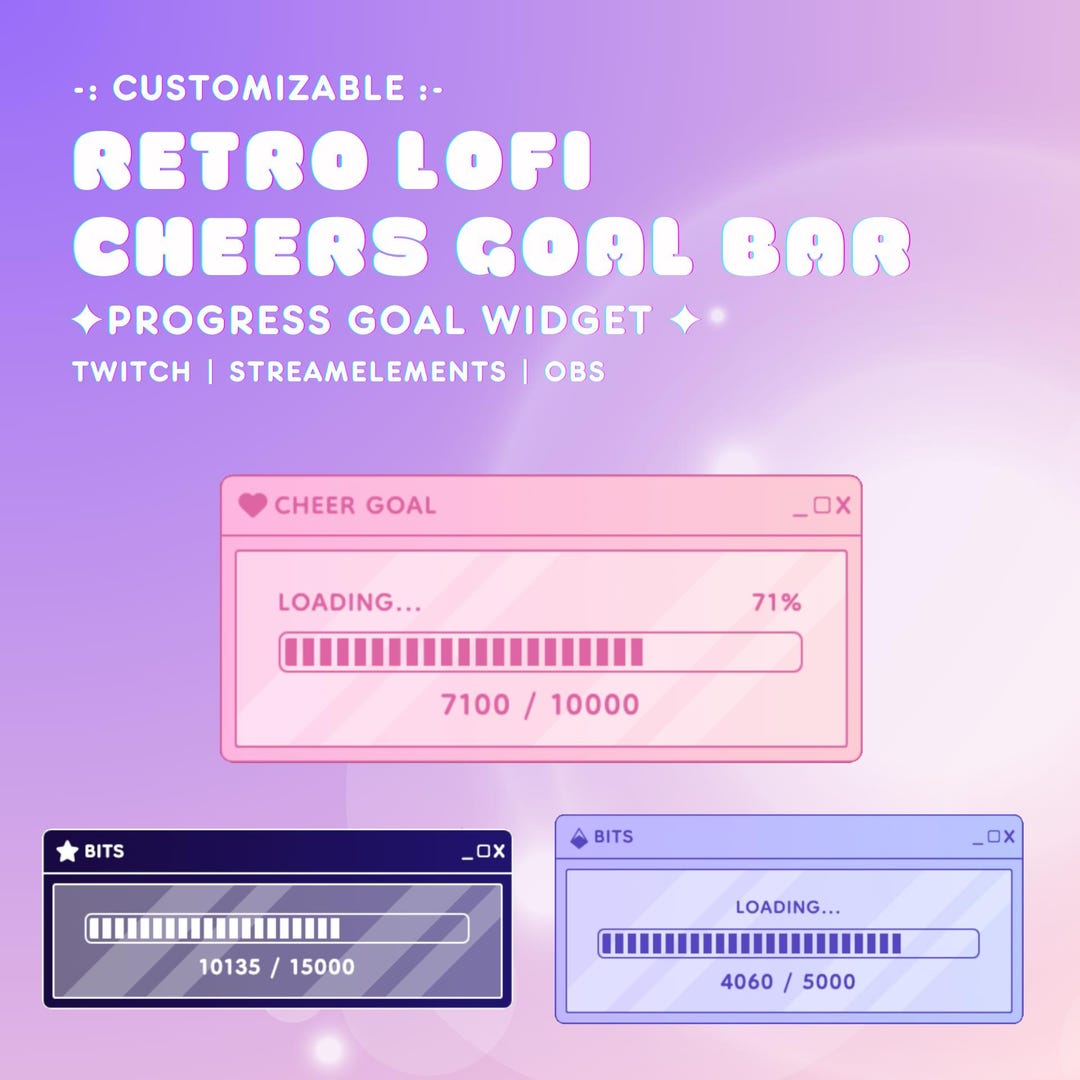 Retro Lofi Cheers Bits Goal Bar Twitch Widget | Kawaii Progress Bar ...