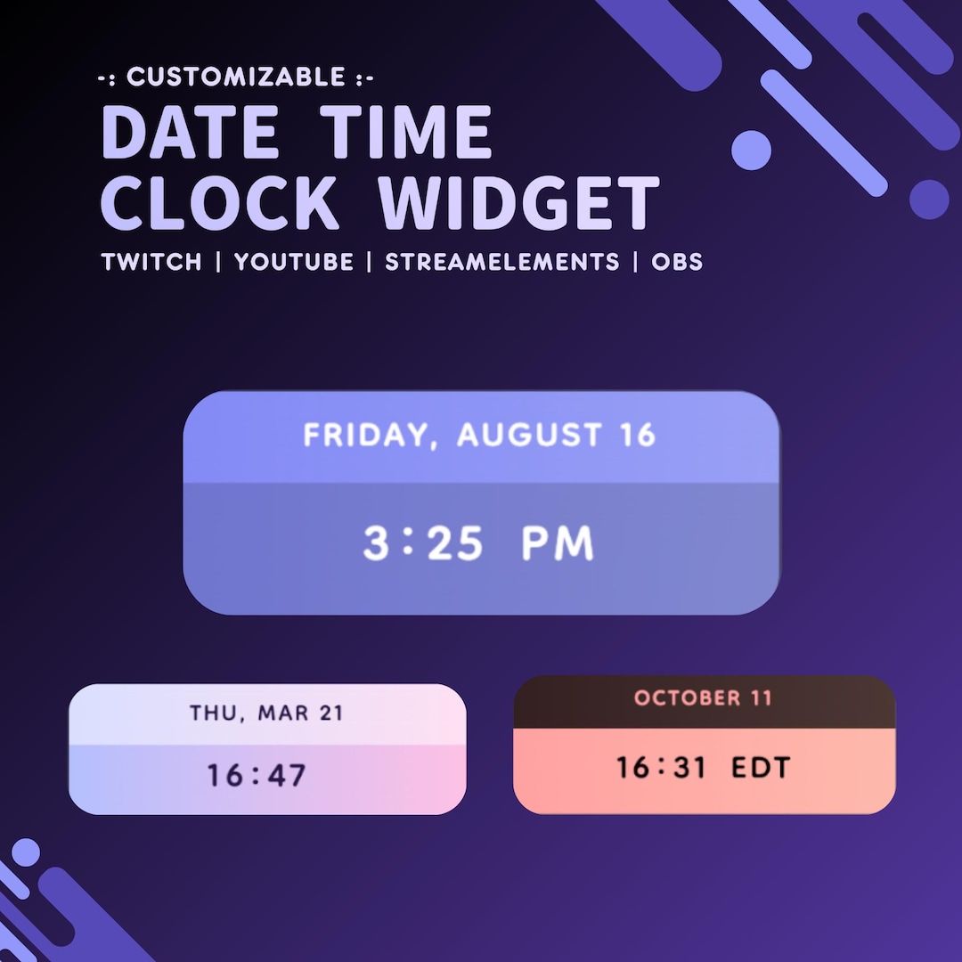 Customizable Date Time Clock Widget | Twitch, Youtube, Streamelements ...
