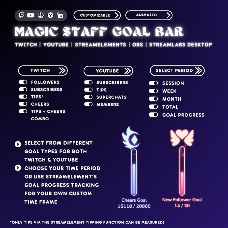Twitch Goal Bar Widget | Glowing Progress Bar for Followers, Subs, Tips ...