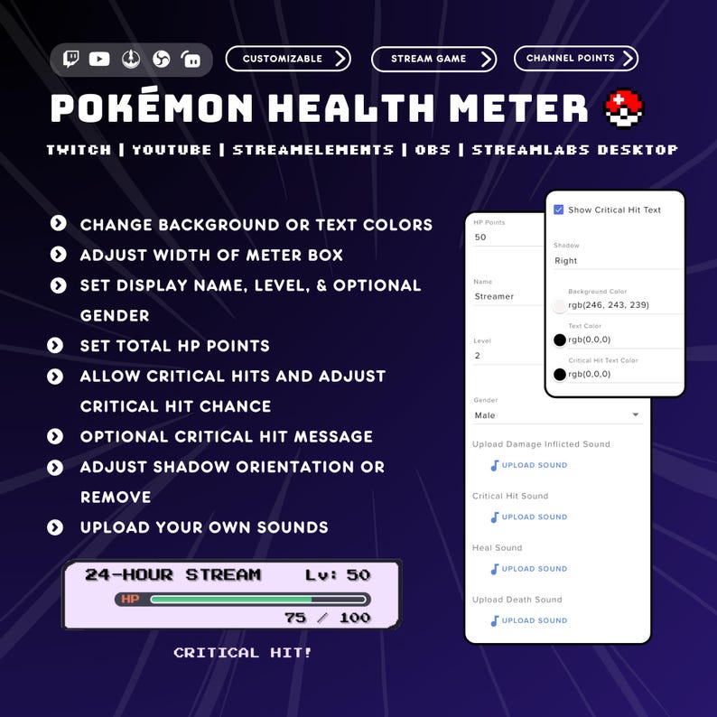 Pokemon Streamer Health Meter Interactive Overlay for Twitch Youtube Streamelements OBS ...