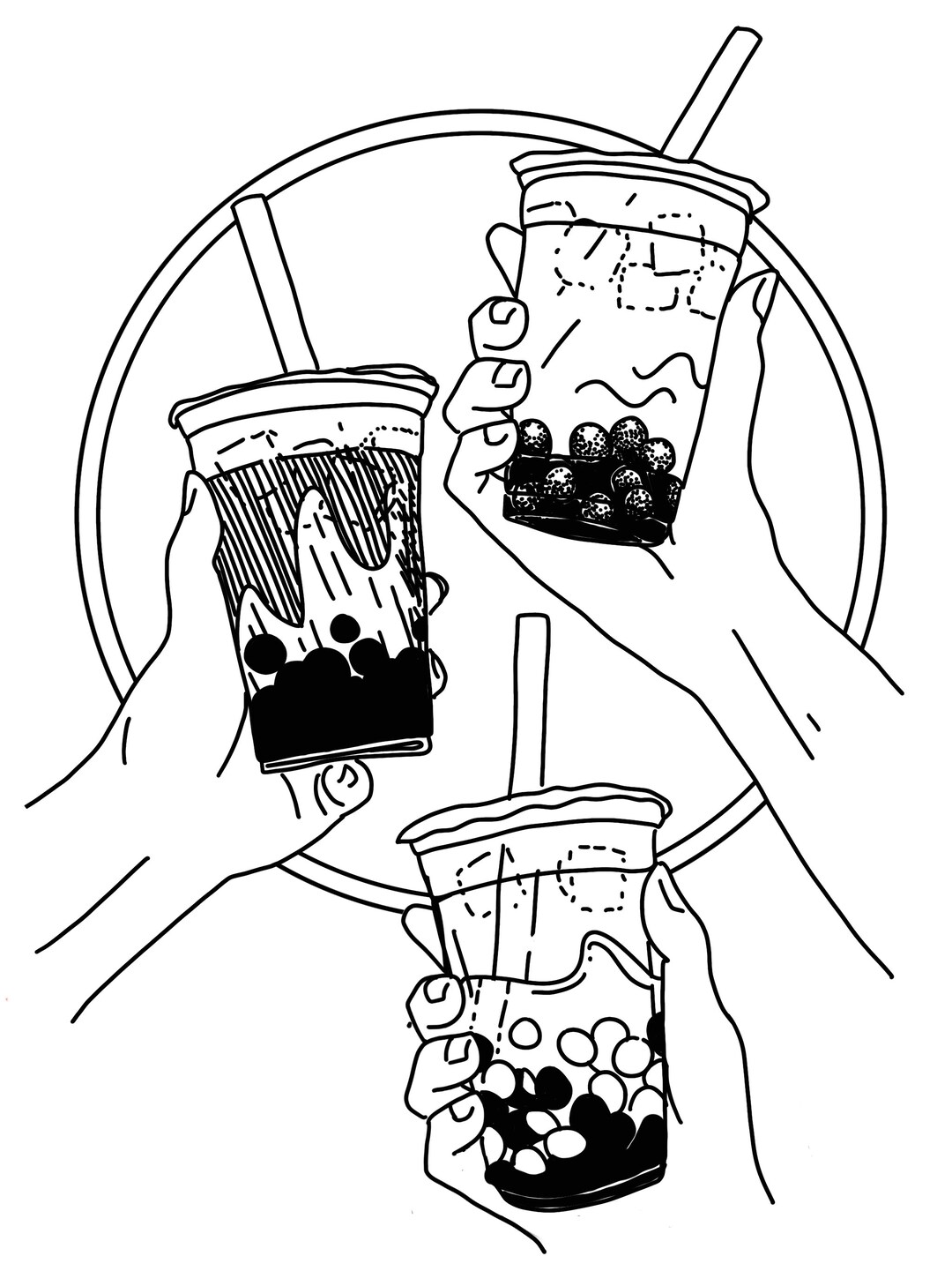 Bubble Tea; Line Art; 3 Hands; Graphic; - Etsy