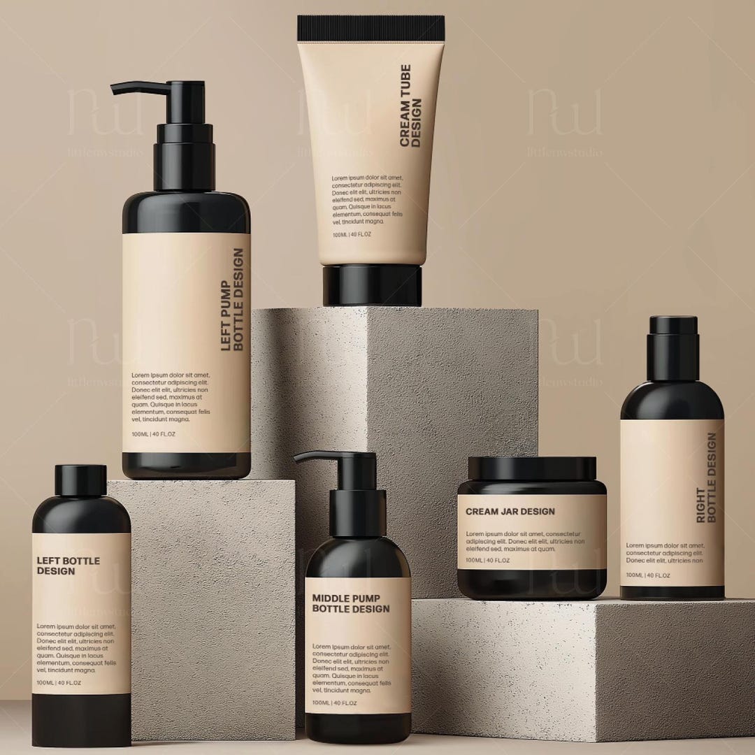 Chic & Modern Cosmetic Packaging Mockup Set | Minimal Packaging Display ...