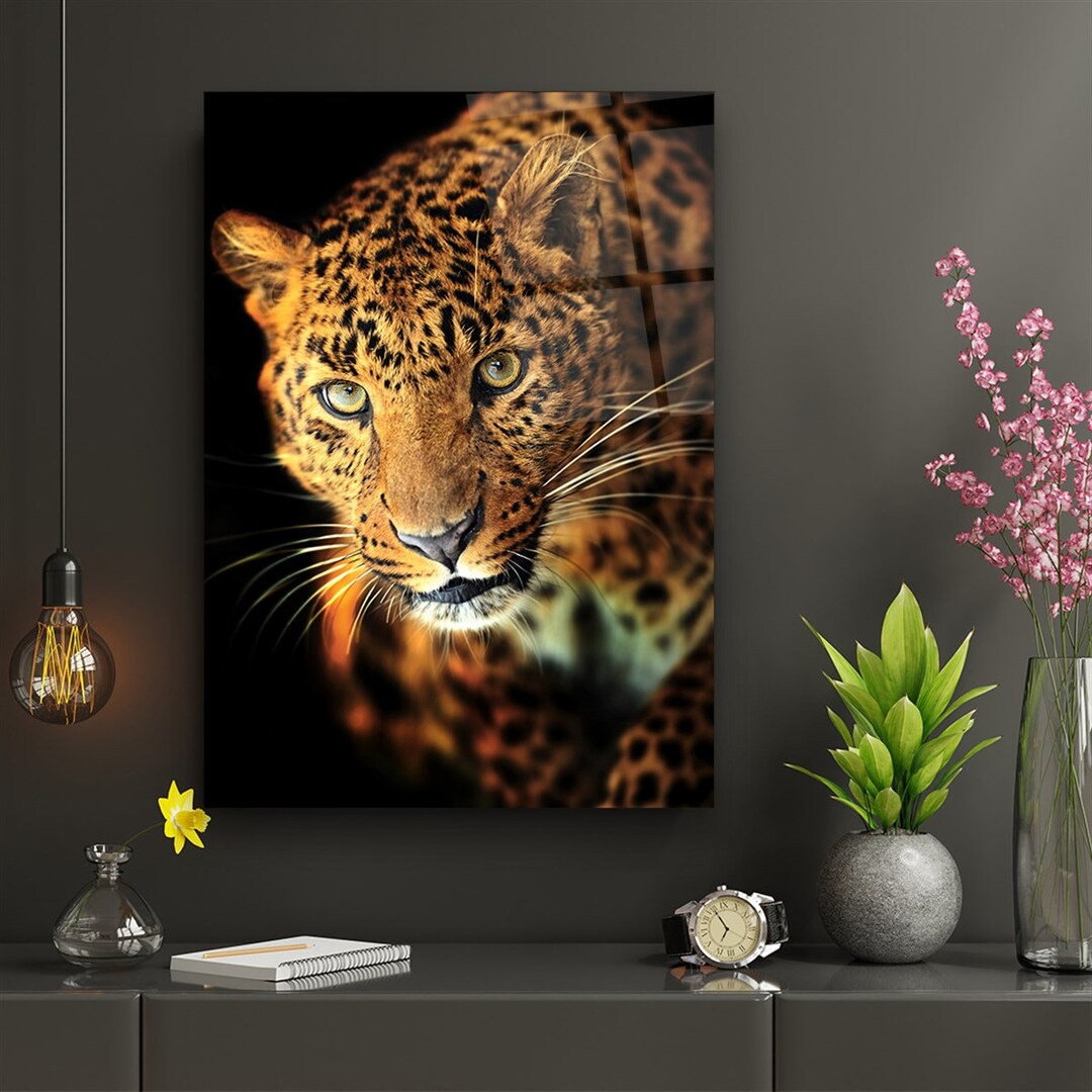 Tempered Glass Wall Art Leopard, Animals Wall Art Decor, Uv Glass ...