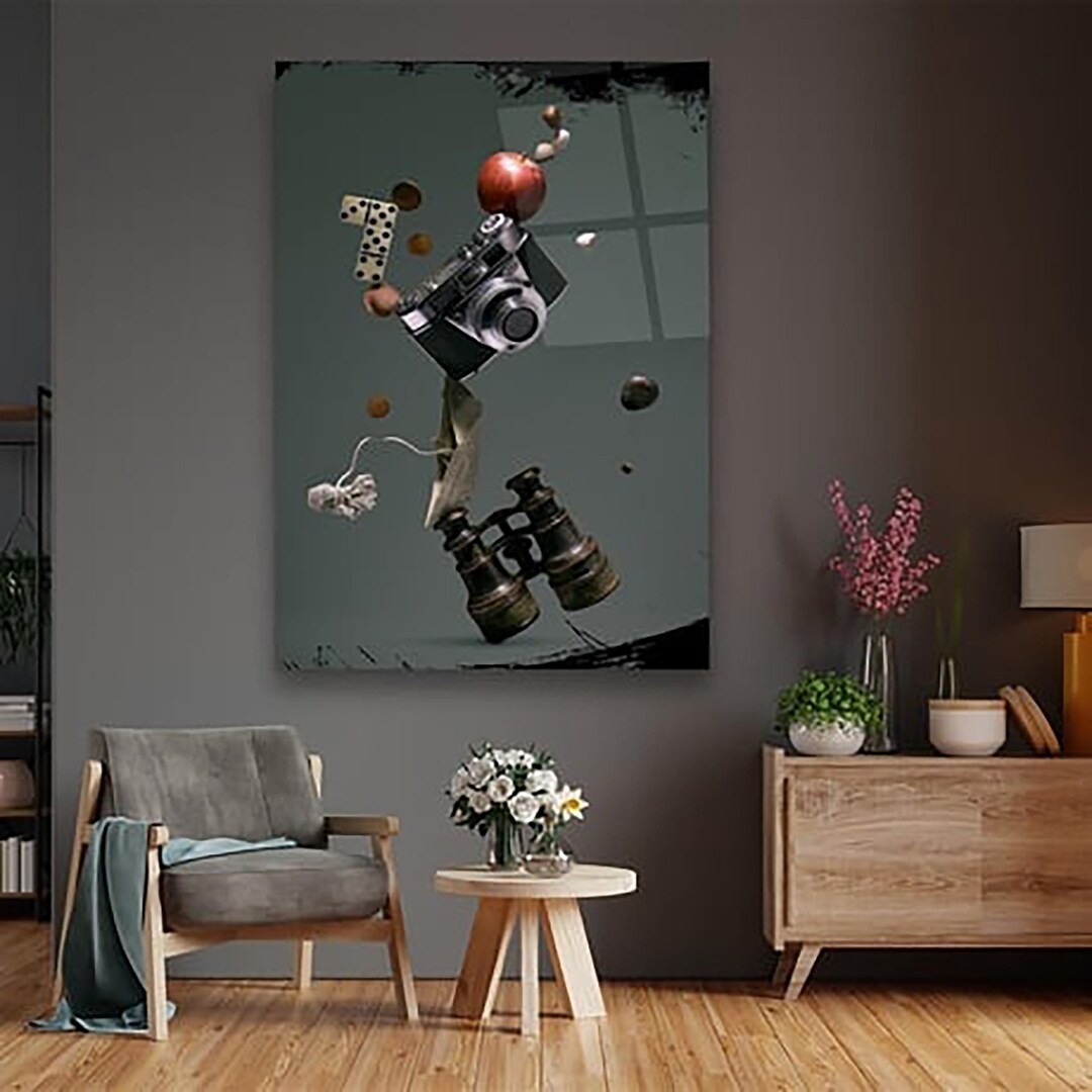 Camera and Binoculars Manipulation Glass Wall Art,gifts for Art Lovers ...