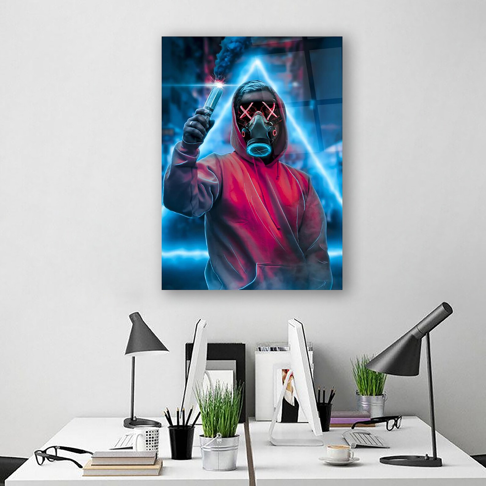 Gas Mask Wall Art-futuristic Neon Art Decor- Fantastic Illustration ...