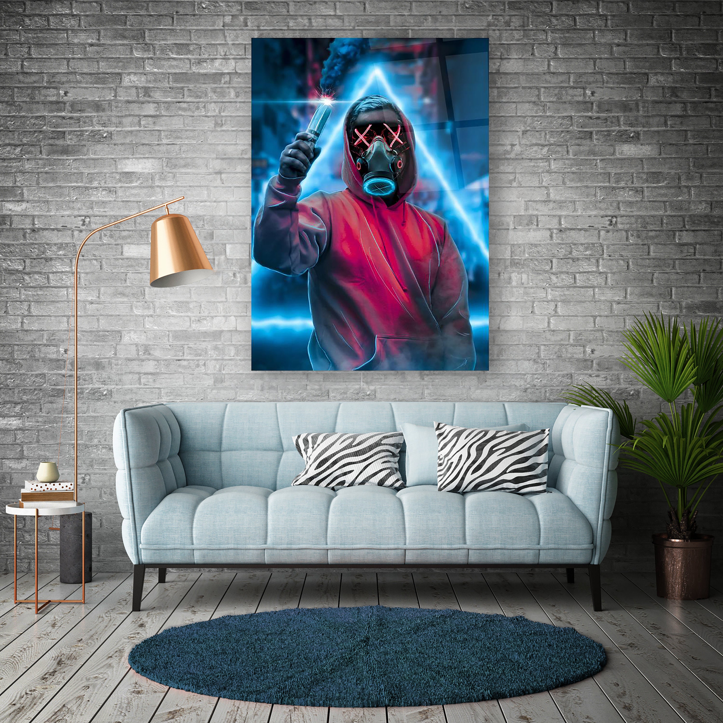 Neon Gas Mask Tempered Glass Wall Art – Futuristic Illustration - Etsy