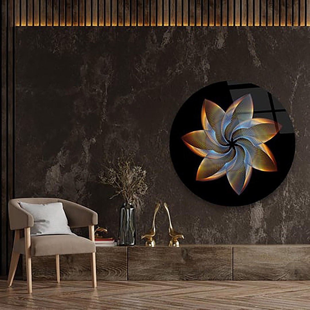 Fractal Pattern Round Glass Wall Art, Modern Tempered Glass Panels ...