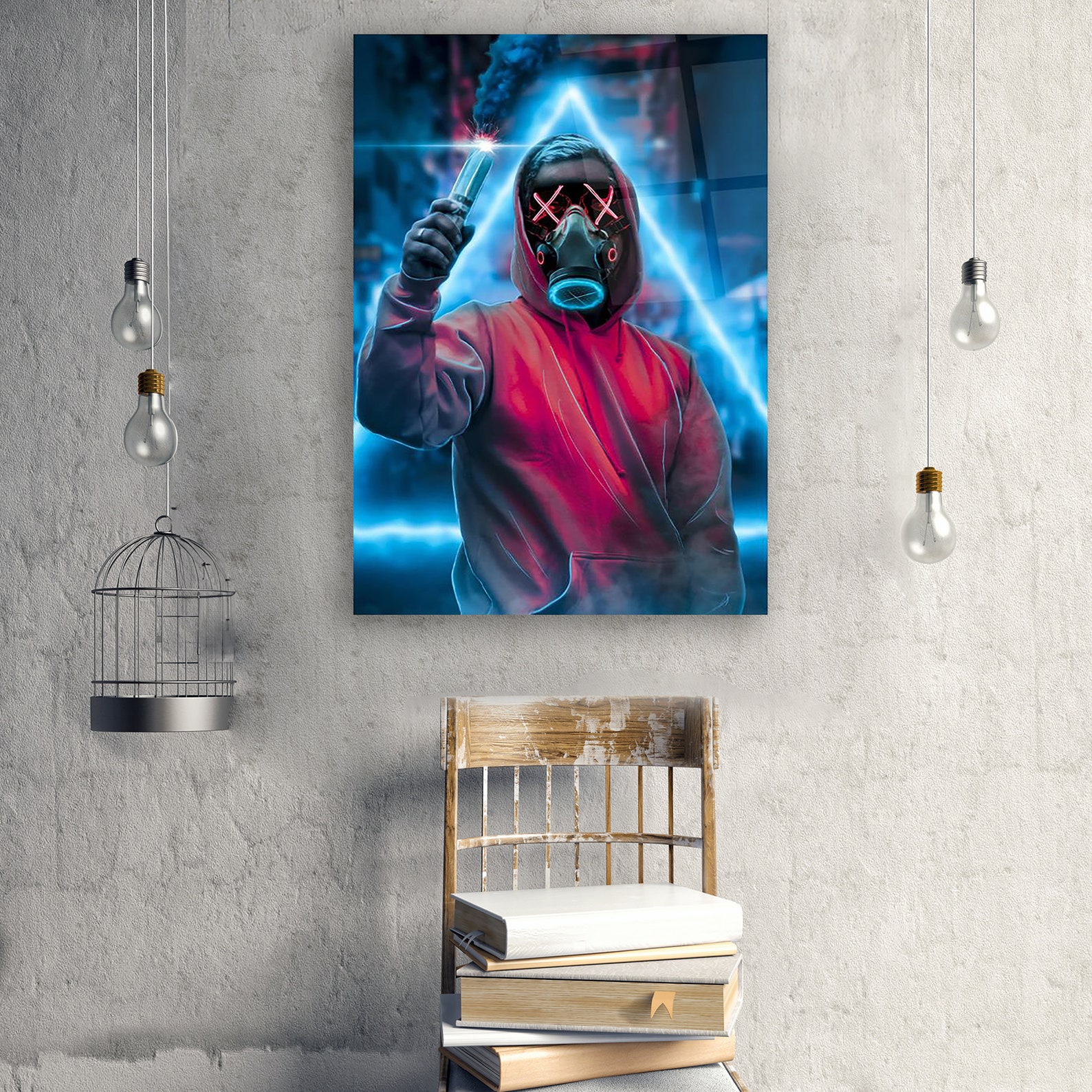 Gas Mask Wall Art-futuristic Neon Art Decor- Fantastic Illustration ...