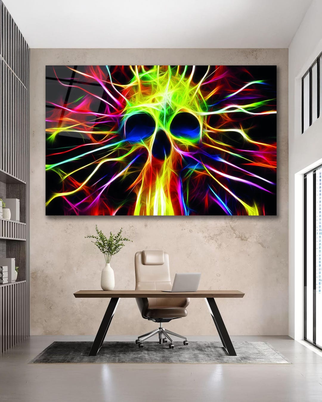 Colorful Skull Tempered Glass Wall Art, Gothic Home Decor - Etsy