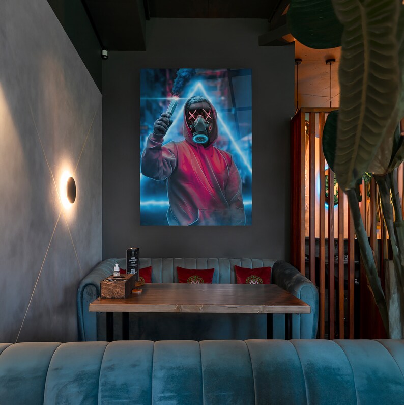 Gas Mask Wall Art-futuristic Neon Art Decor- Fantastic Illustration ...