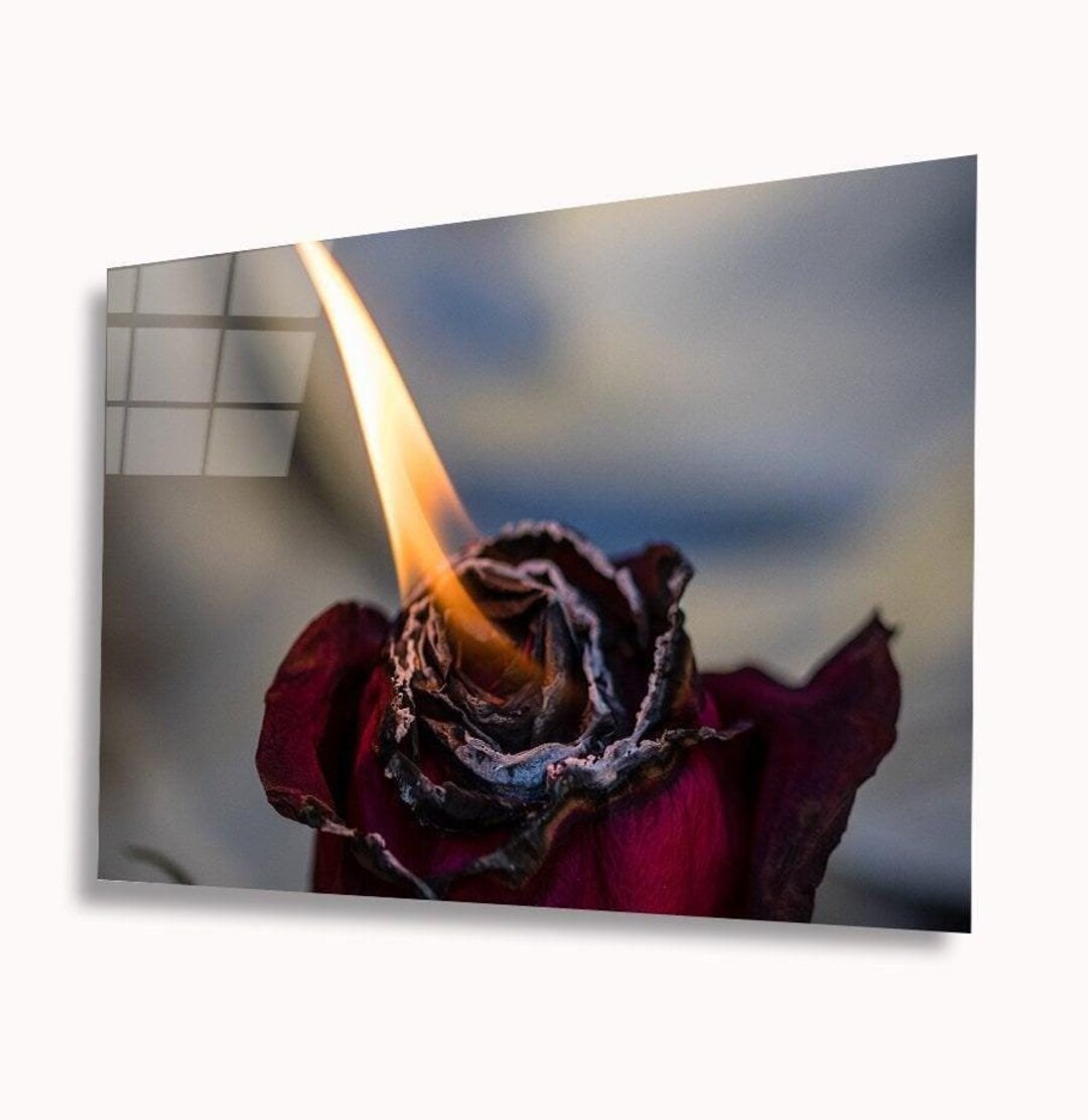 Fascinating Flaming Rose Glass Art,romantic Wall Decor for Couples ...