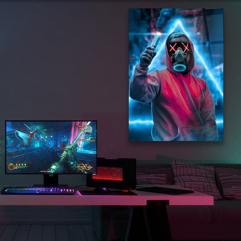 Gas Mask Wall Art-futuristic Neon Art Decor- Fantastic Illustration ...