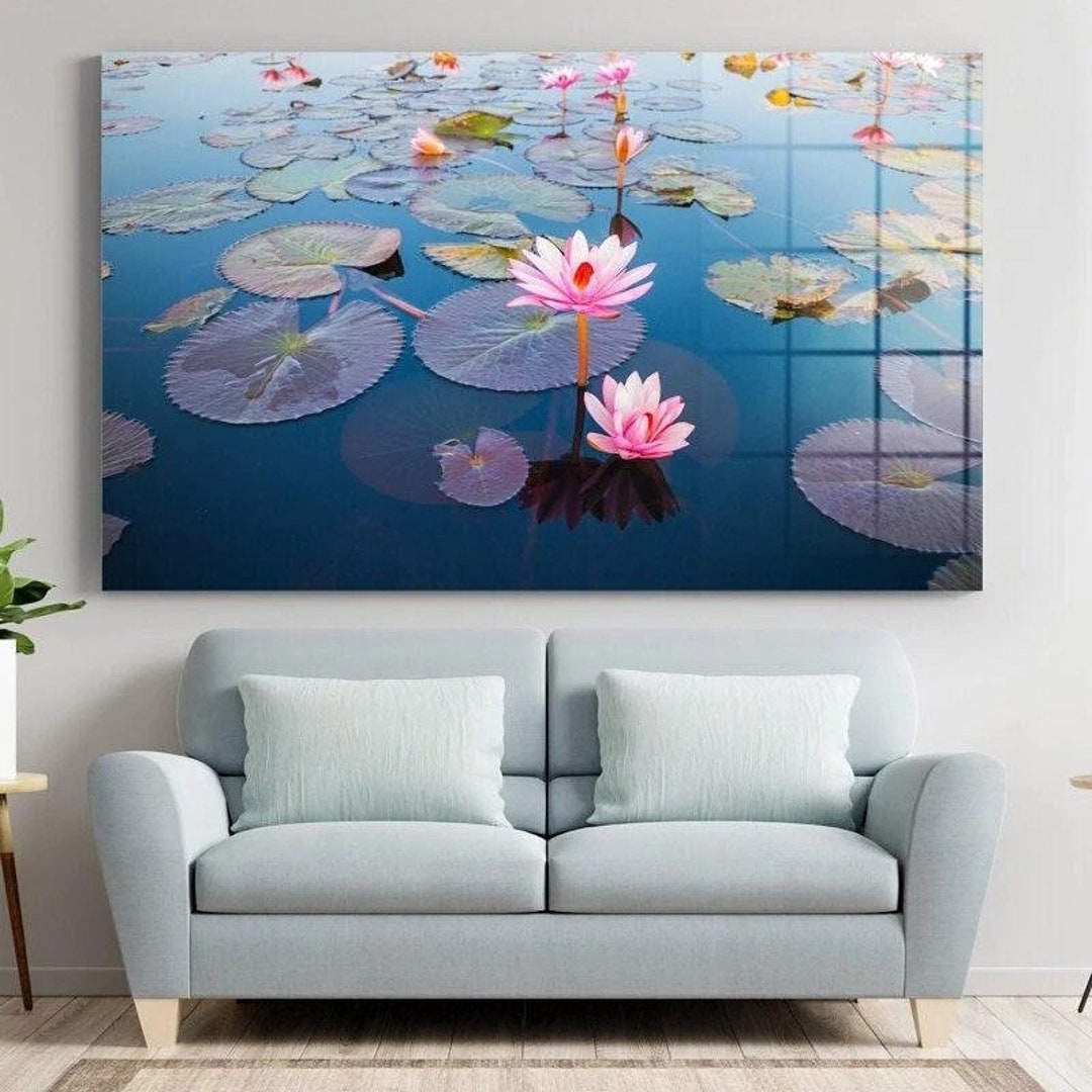 Tempered Glass Lotus Floral Wall Art, Lotus Wall Art, Lotus Decor ...